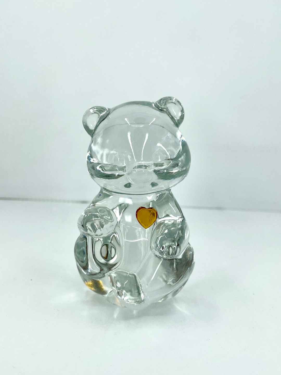 Fenton Clear Art Glass Teddy Bear With Yellow Citrine /topaz Birthstone ...