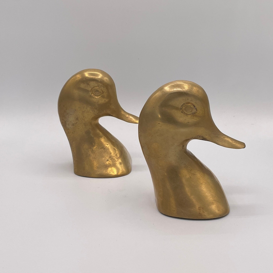 Vintage Brass Duck Head Bookends - Etsy