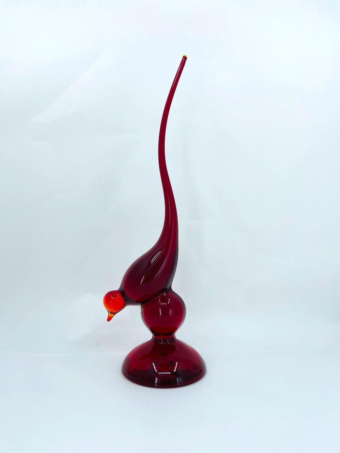 Viking Ruby Red Glass Bird Figurine - Elegant Mid-century Art Glass 10 ...