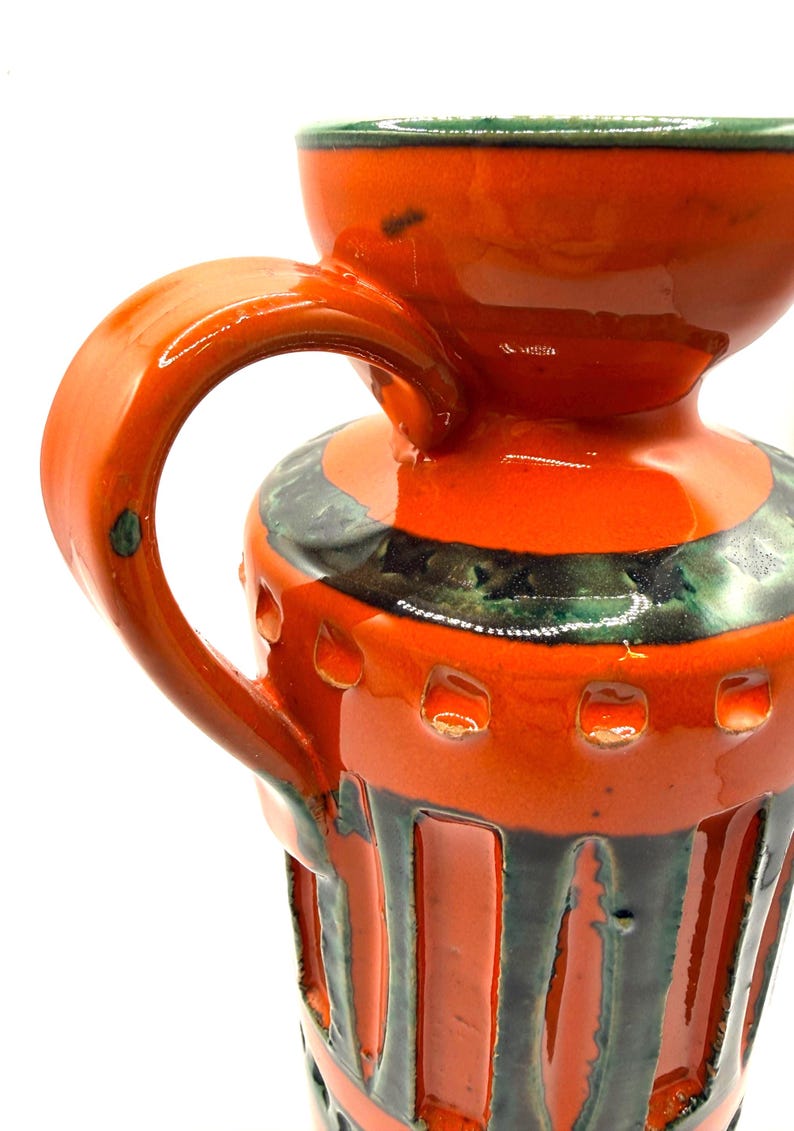 Vintage Italian Pottery Pitcher – Bitossi Style – Orange & Green Glaze ...