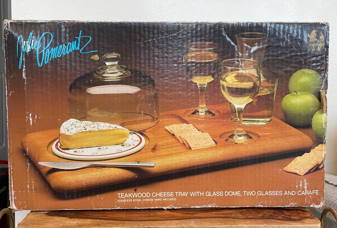 Julie Pomerantz Teak Wood Cheese Tray With Glass Dome & Carafe Set - Etsy