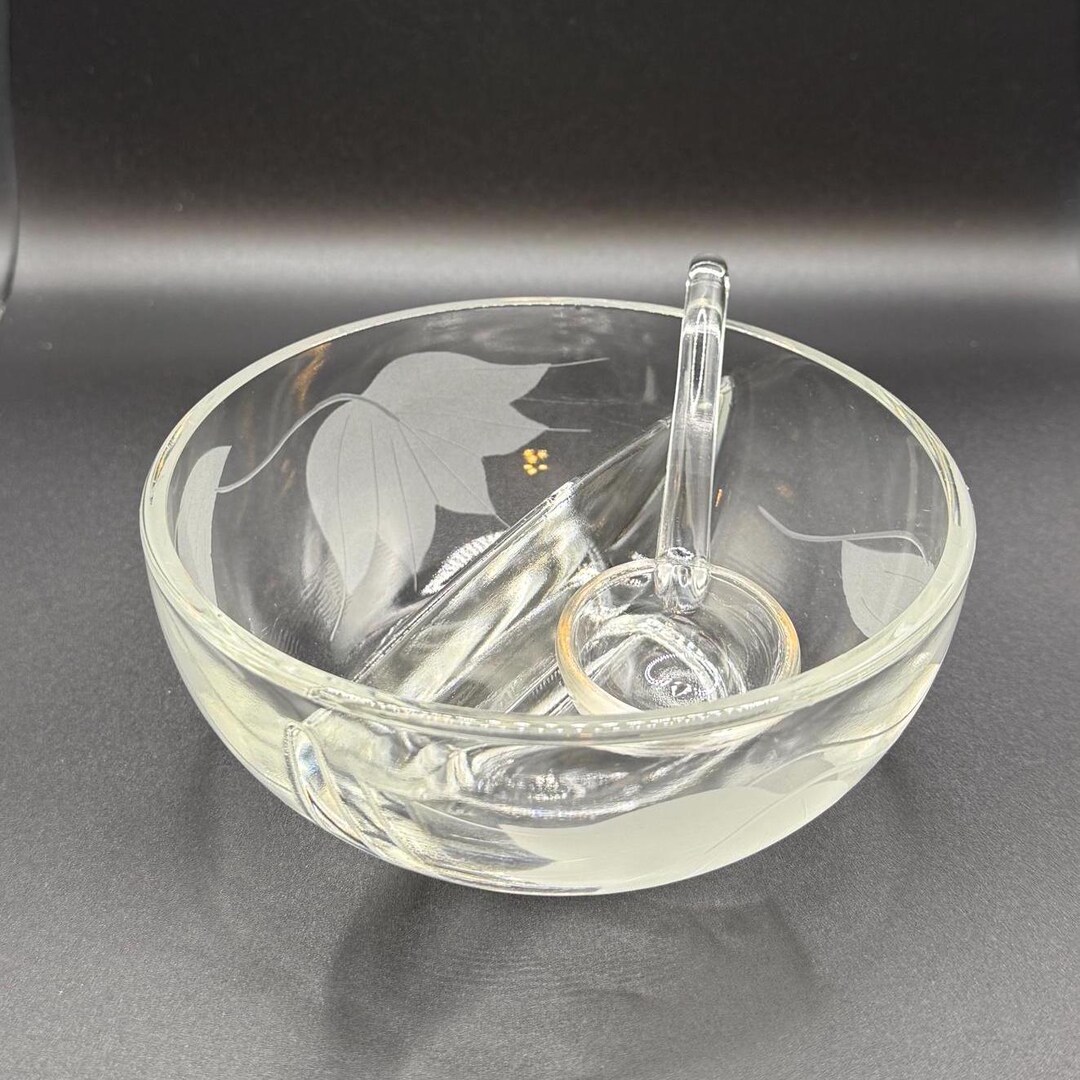 Vintage Etched Glass Divided Bowl With Matching Ladle - Etsy