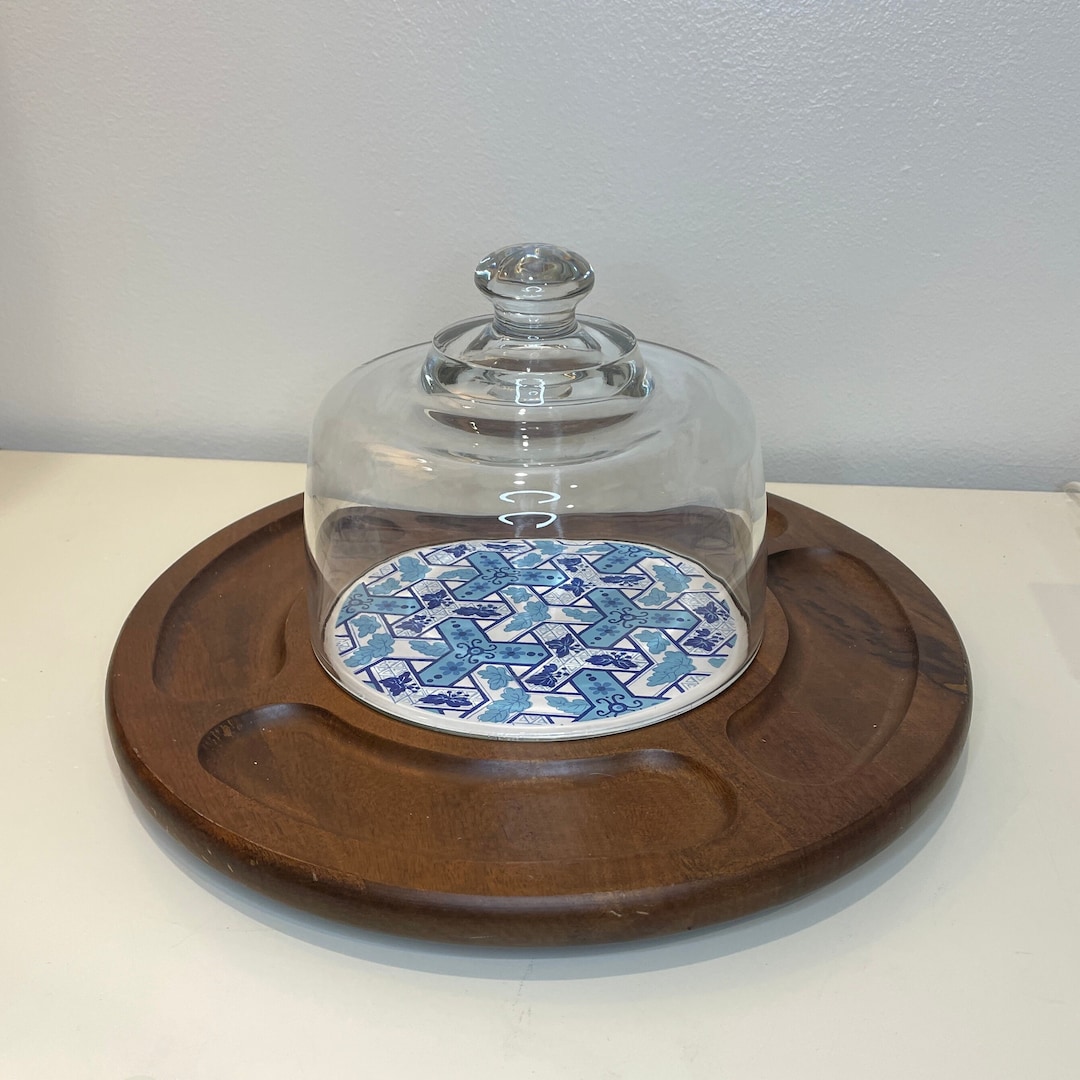Vintage Gail Craft Cheese Board With Glass Dome and Hand-painted ...