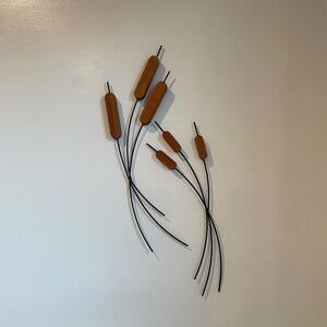 Set of 2 MCM Vintage Wood Cattails With Black Metal Stalks Wall Decor ...