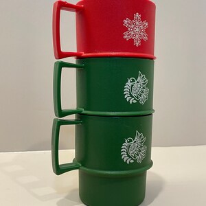 Vintage Holiday Stackable Tupperware Cups - Festive Red & Green Set of ...