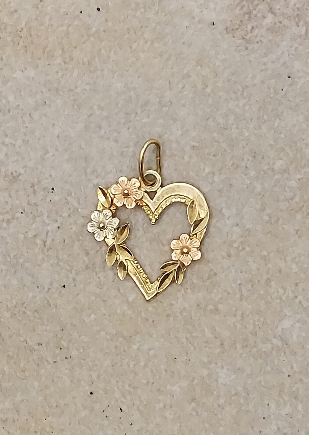 Vintage 14k Gold Heart Pendant, 14K Tri Gold Heart Pendant, Gold Heart ...