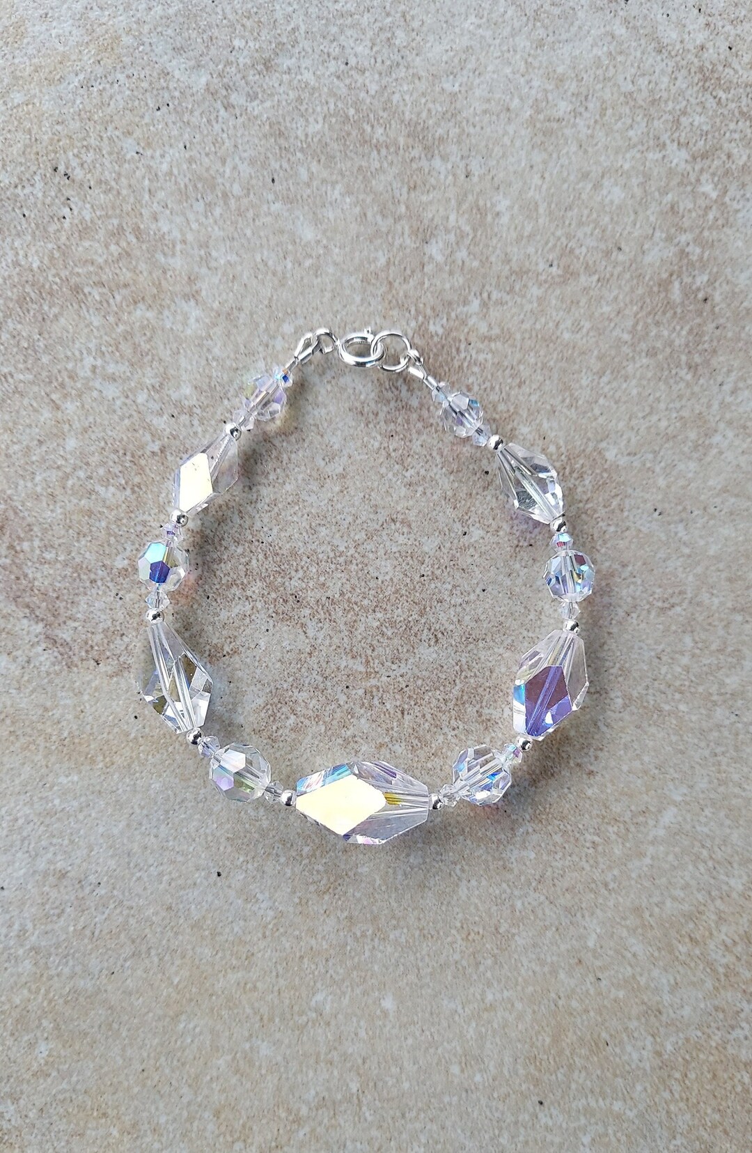 Sterling Silver Swarovski Bracelet, Colorful Crystal Bracelet, Aurora ...