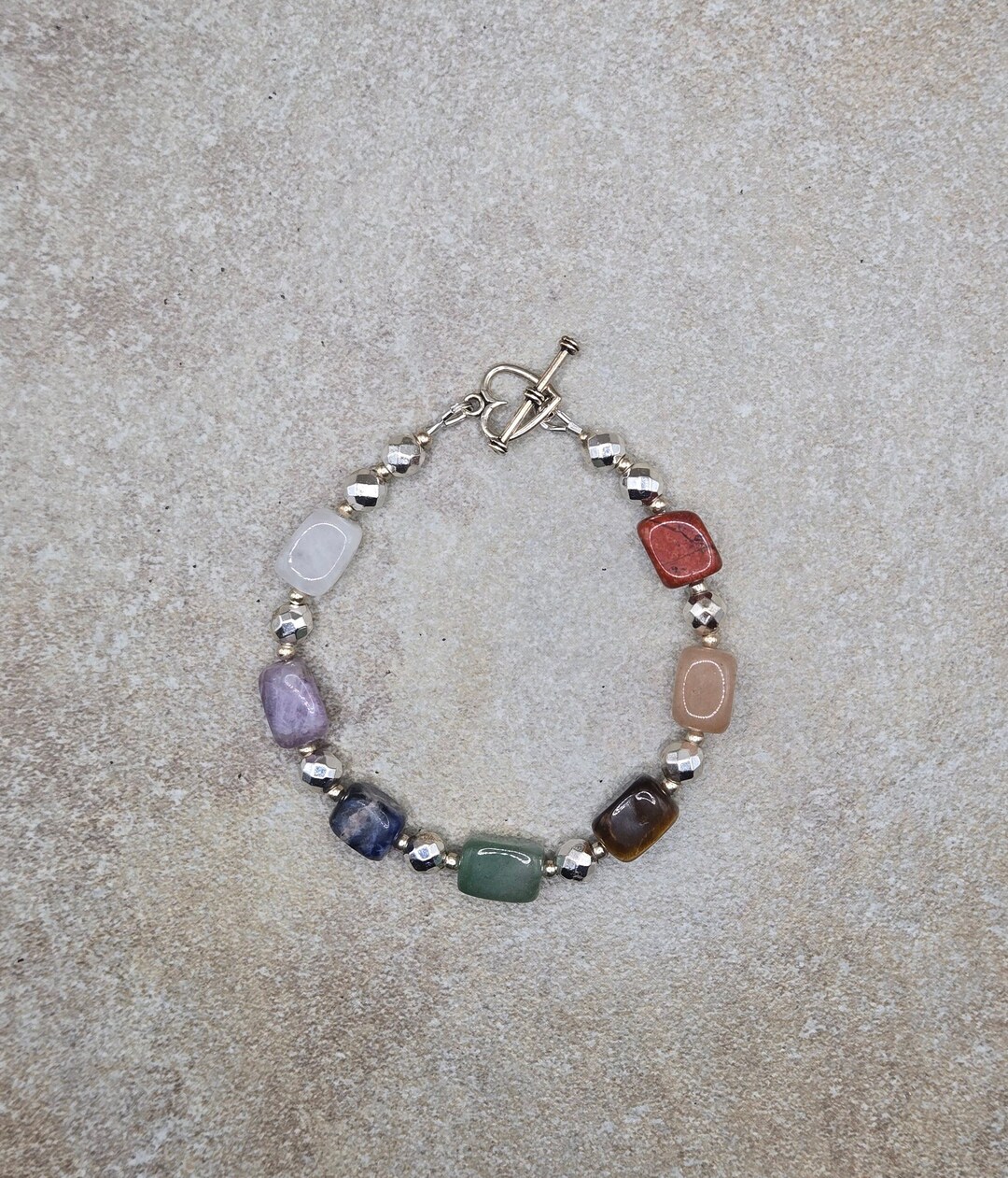 Sterling Silver Chakra Bracelet, 7 Chakra Gemstone Bracelet, Hematite ...