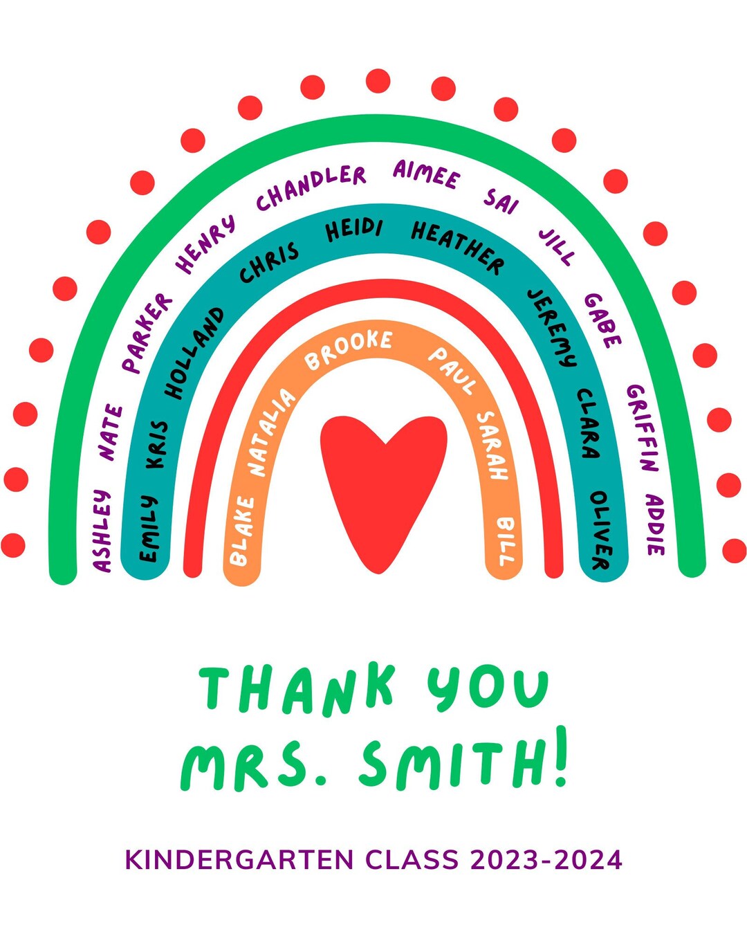 Rainbow Customized/personalized Teacher Appreciation or End of the Year ...