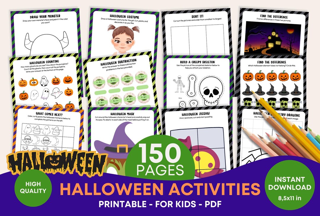Halloween Activity Pages: 150 Printable Pages for Kids! Word, Mazes ...