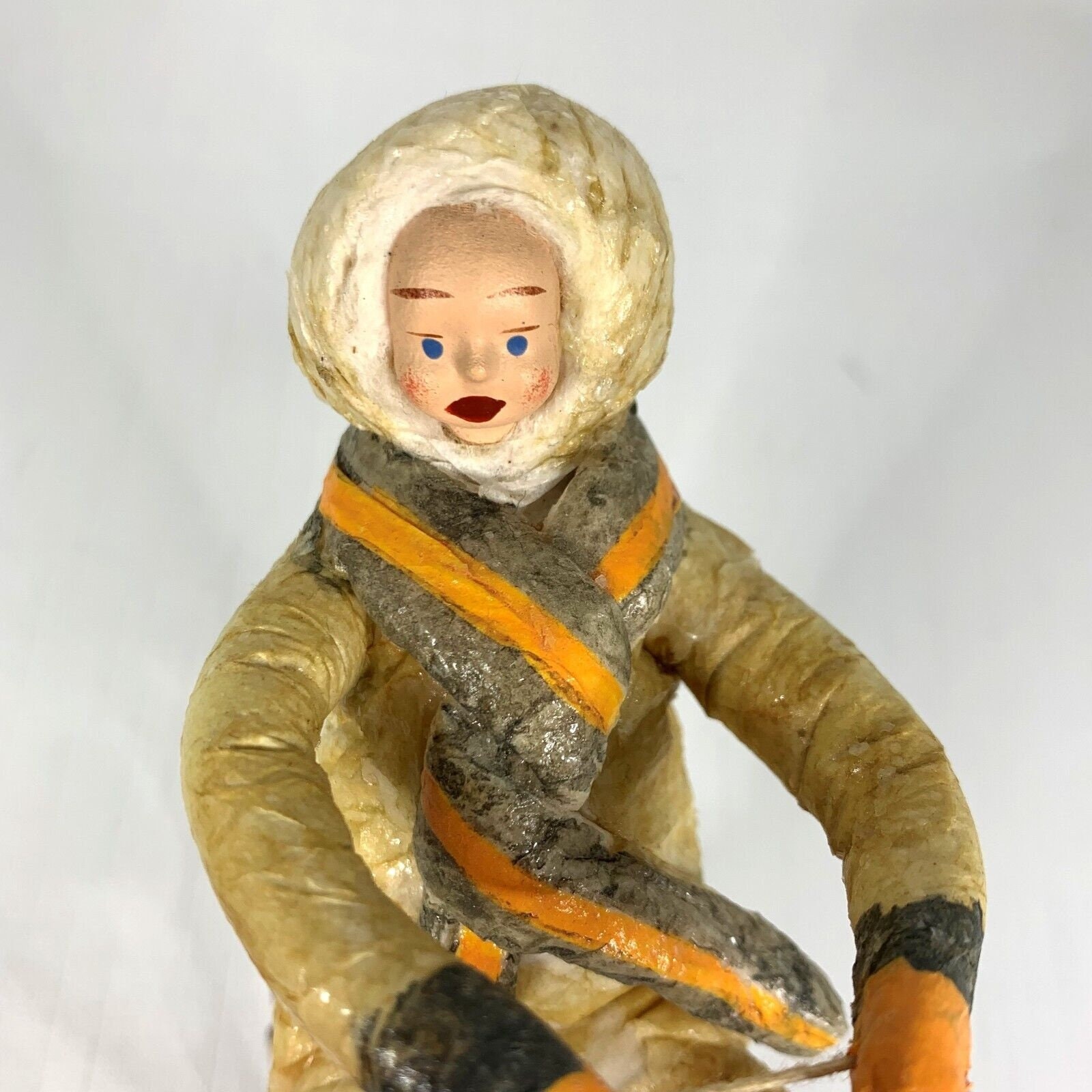 Vintage Handcrafted Paper Mache Girl on Wood Sled Figurine German - Etsy