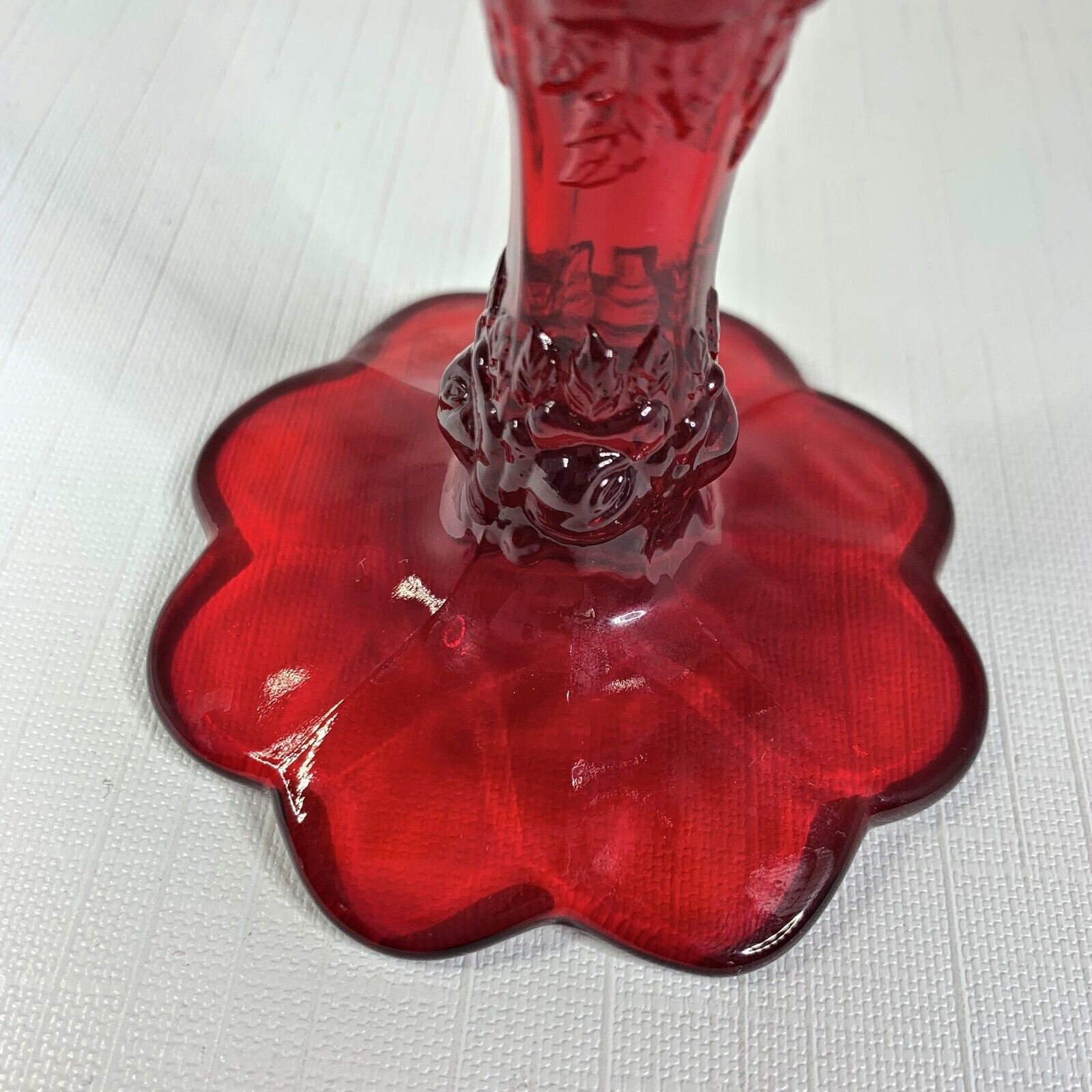Fenton Ruby Red Glass Compote Cabbage Rose Vintage 60s Mid Century ...