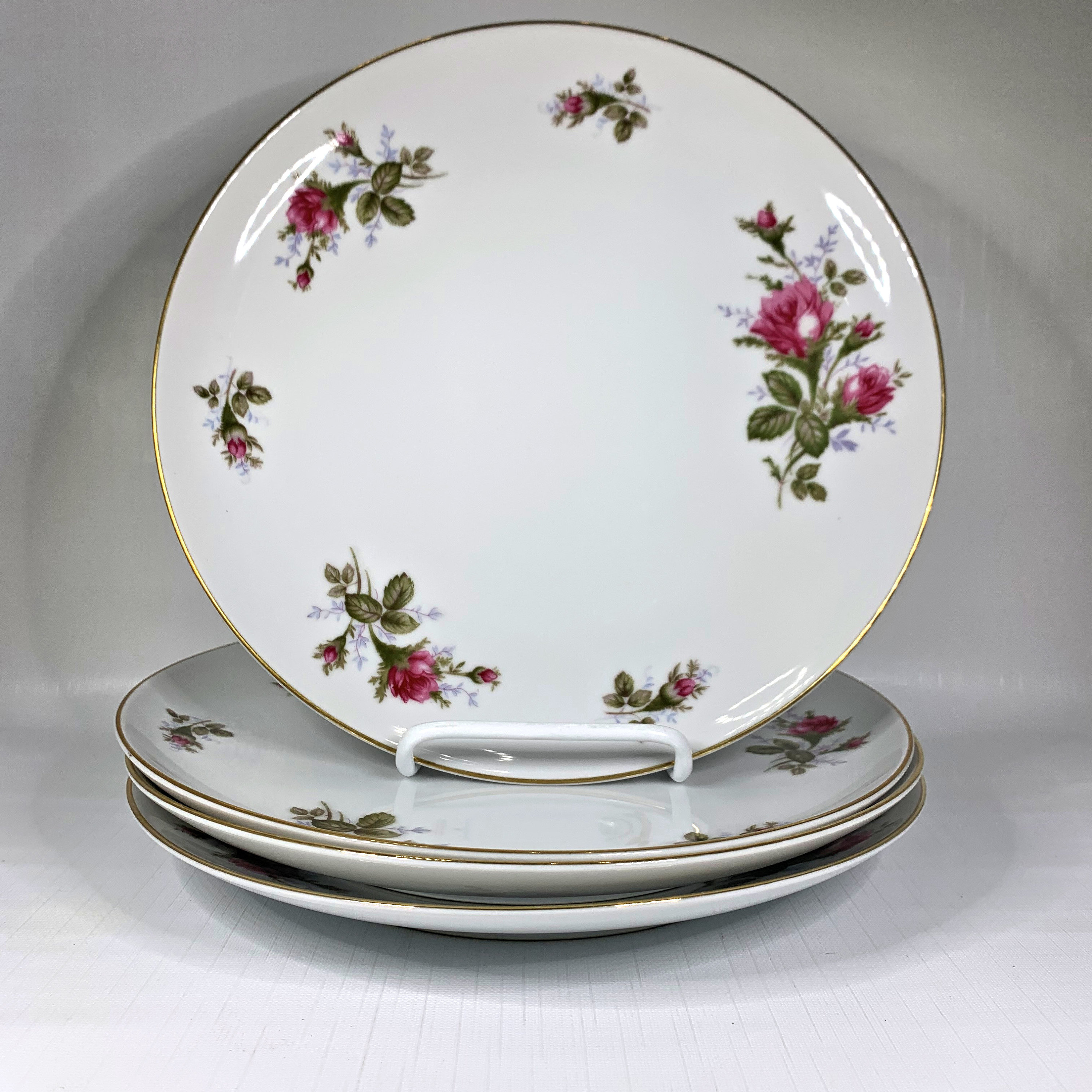 4 Moss Rose China Dinner Plate Roses Coupe Gold Colored Trim 10 1/8” by ...