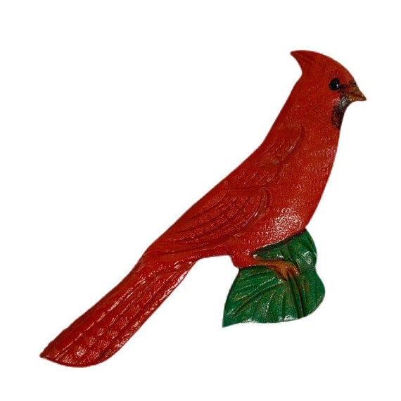 1960s Carved Leather Cardinal Brooch Pin Hand Painted… - Gem