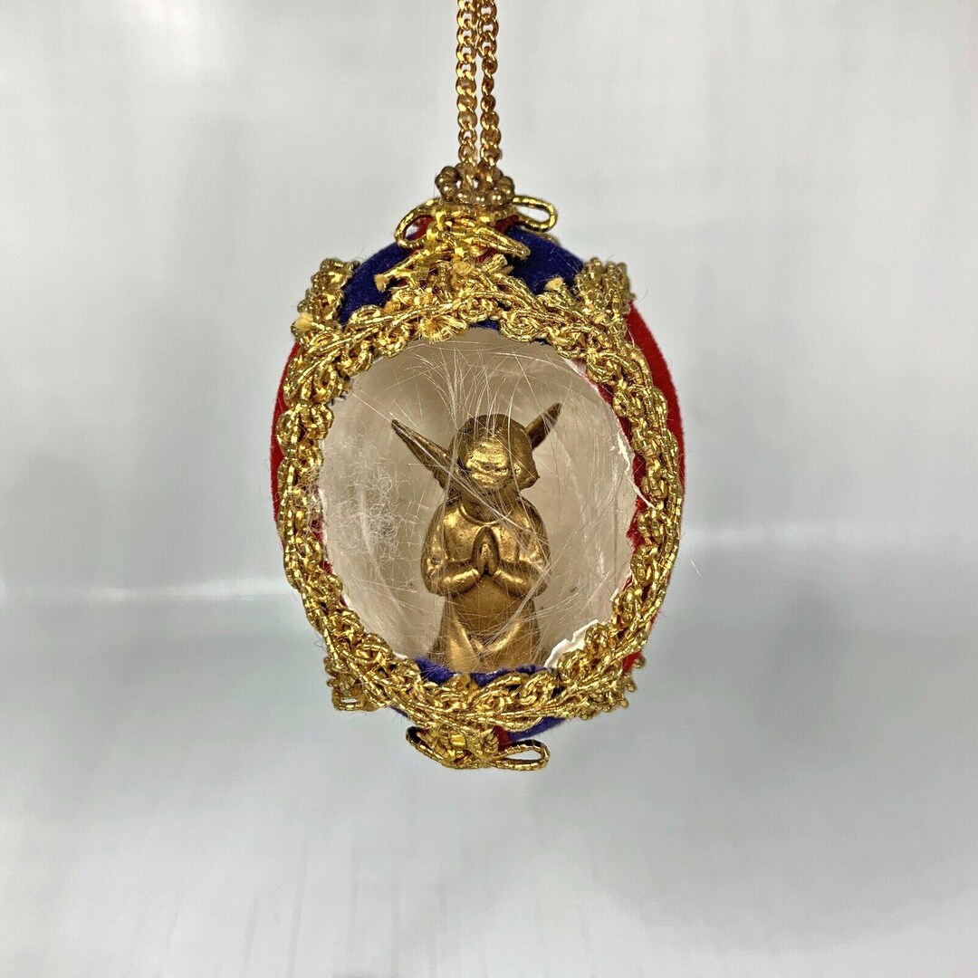 Egg Shell Diorama Christmas Ornament Gold Angel Ric Rack Trim Vintage ...