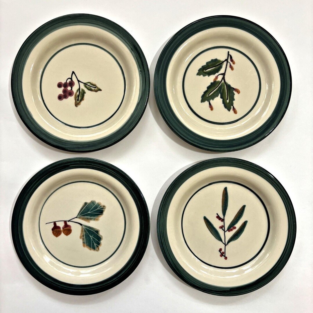 Hartstone Pottery Signed Salad Plates Forest Leaf Lot 4 Rustic Lodge ...