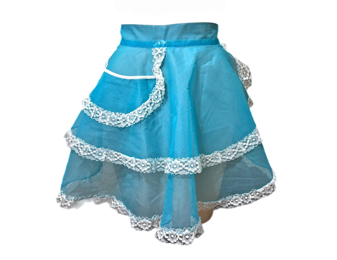 Organdy French Maid Half Apron Vtg Layered Blue Ruffled Lace Hostess ...