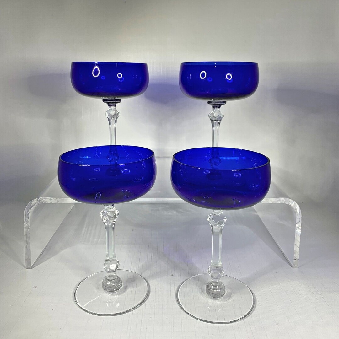 Rare Set of 4 Seneca Glass Cobalt Blue Crystal 6 Ounce Saucer Champagne ...