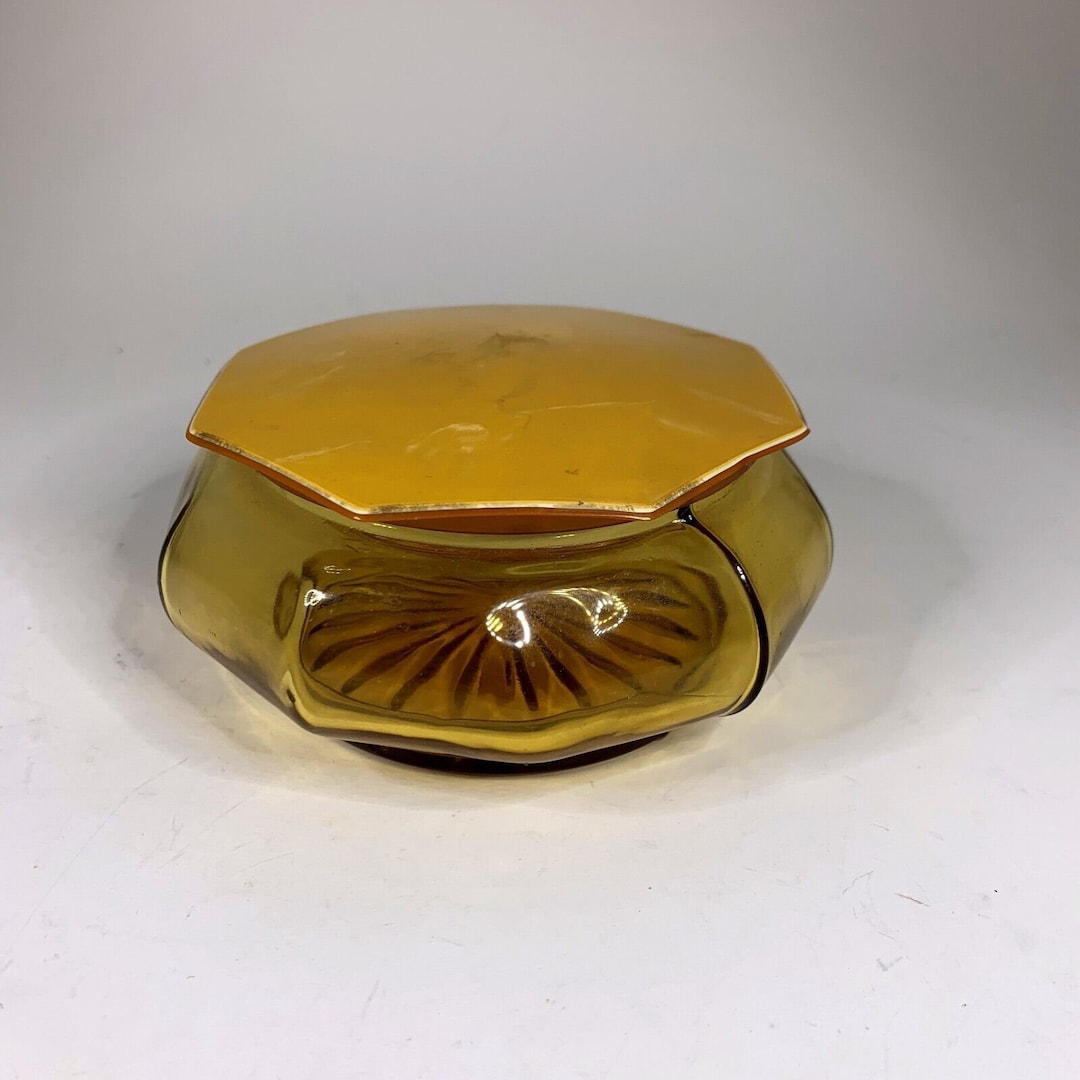 Vintage Celluloid Amber Glass Powder Box Jar Bakelite Art Deco Antique ...
