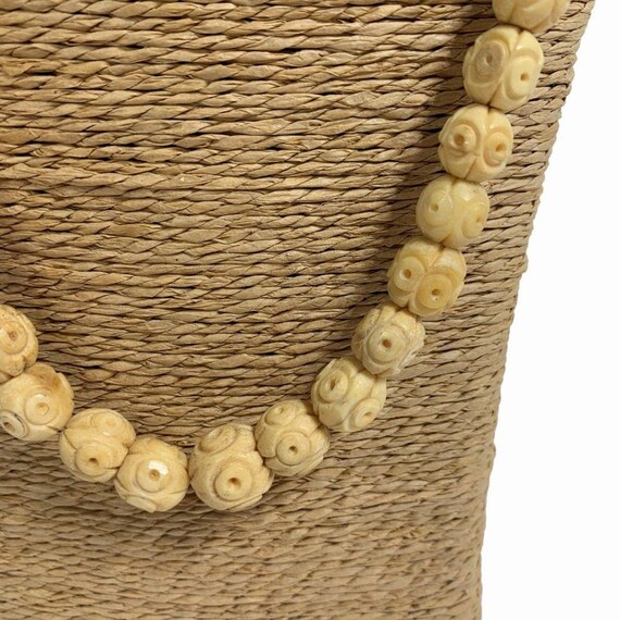 Graduated Carved Bead Necklace Circle Design Boho Vin… - Gem