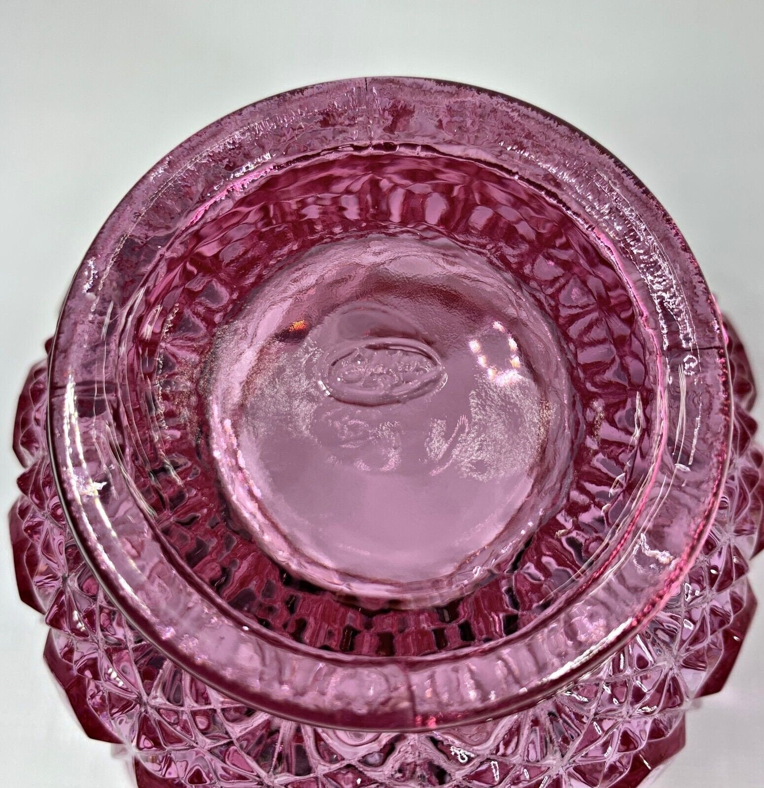 Fenton Cranberry Pink Ruffled Diamond Pattern Rose Bowl Vase 4.5 ...