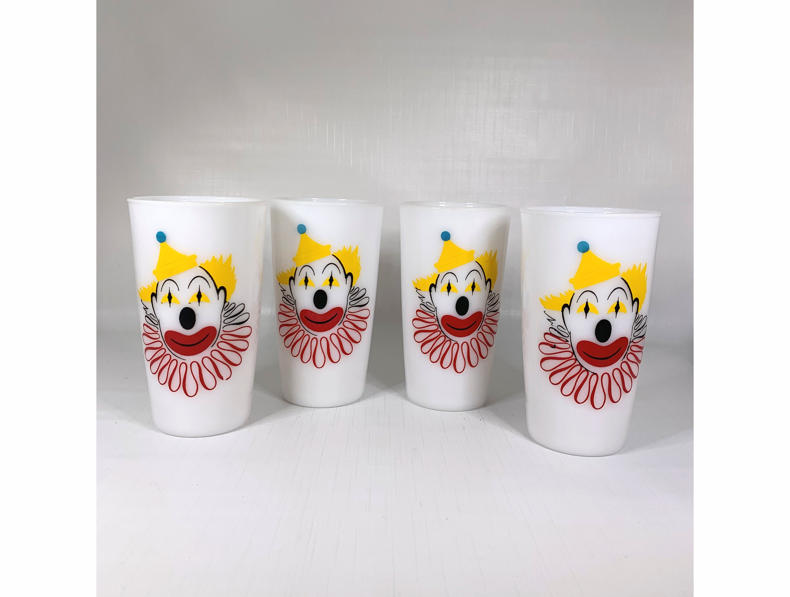 Set of 4 Vintage 1950s Mid Century Modern Hazel Atlas Milk Glass Clown ...