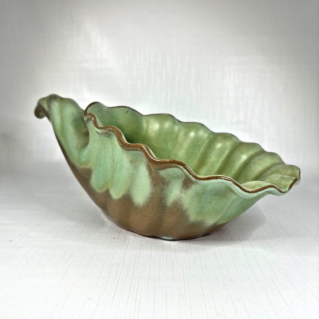 Frankoma Pottery Oklahoma USA Cornucopia Dish Clay Prairie Green ...