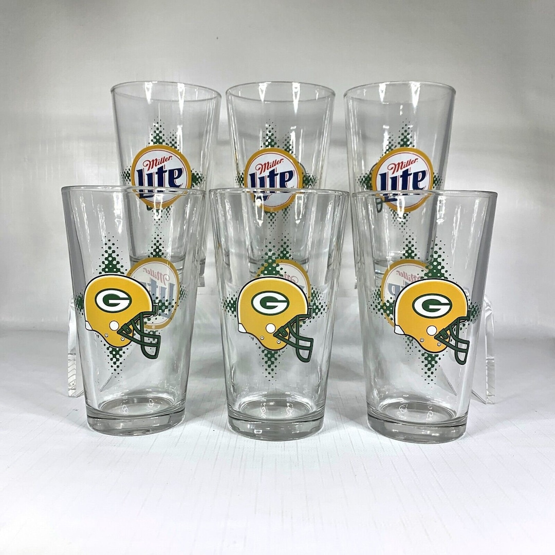 Set of 6 Green Bay Packers Miller Lite Pint Beer Glass NFL Vintage ...