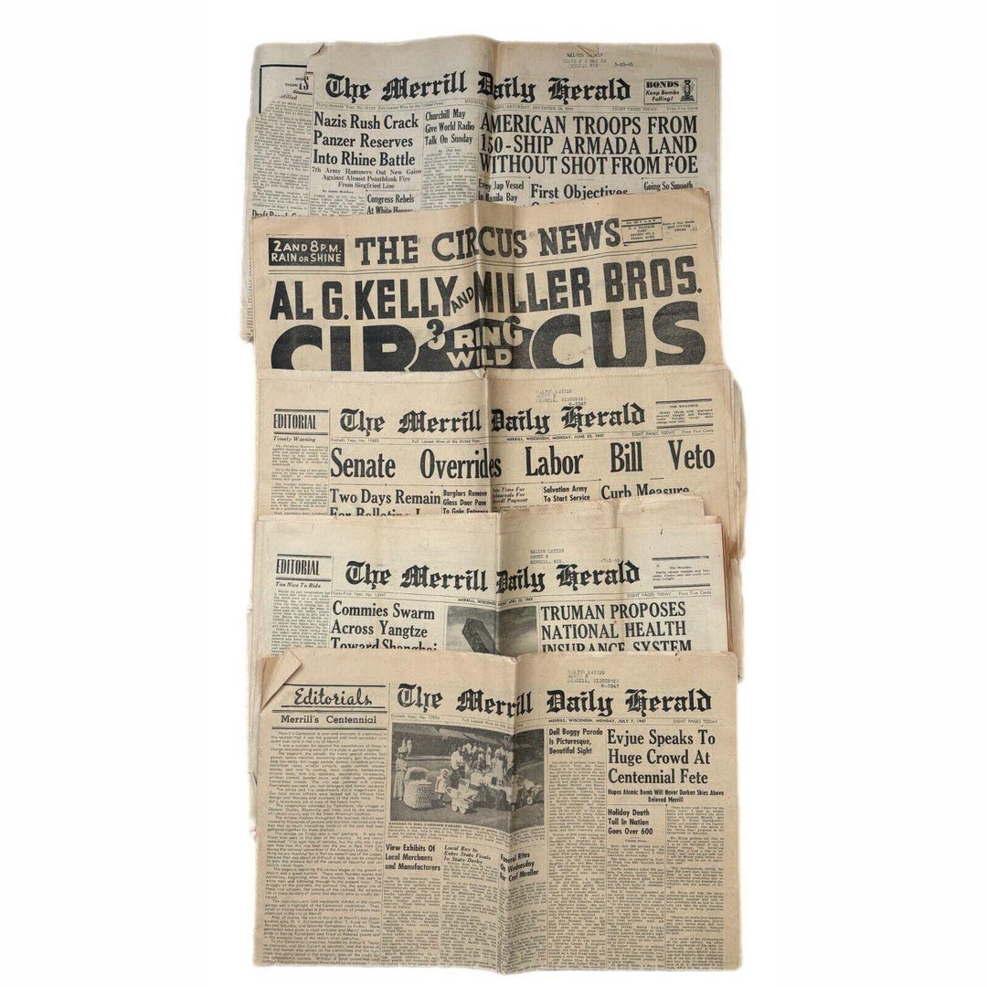 Local Wisconsin WW2 1940s Newspapers Classic Headlines Lot of 6 Vintage ...