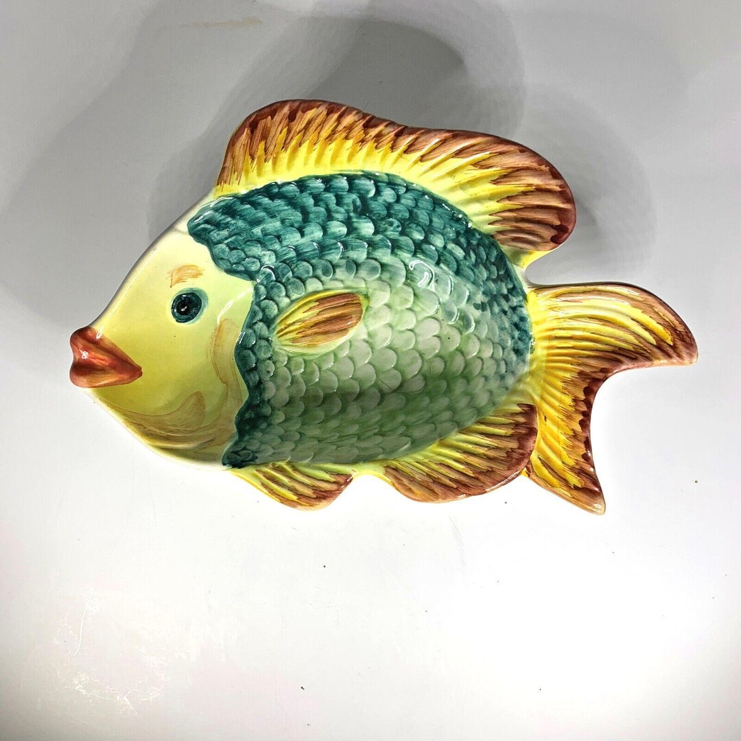 Portugal Pottery Fish Dish Bowl Hand Painted Portuguese Tropical Island ...