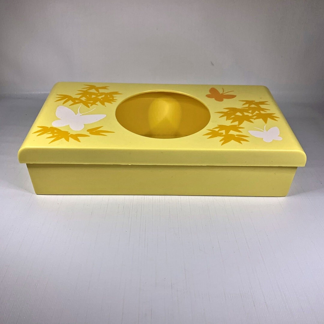 Plastic Yellow Tissue Box Holder Butterflies Flower Vintage Retro ...