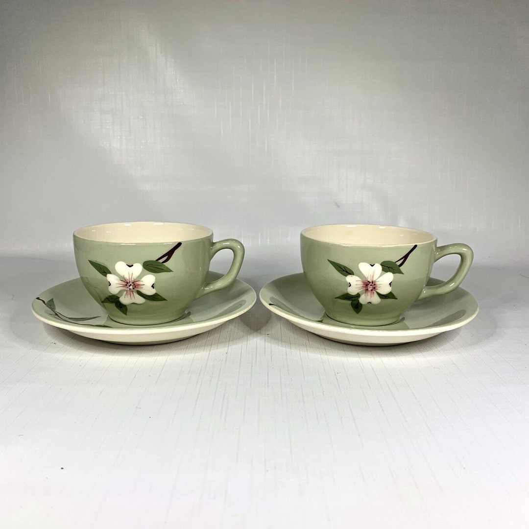 Weil Ware California Cup Saucer Pottery Dogwood Green Floral Cottage ...