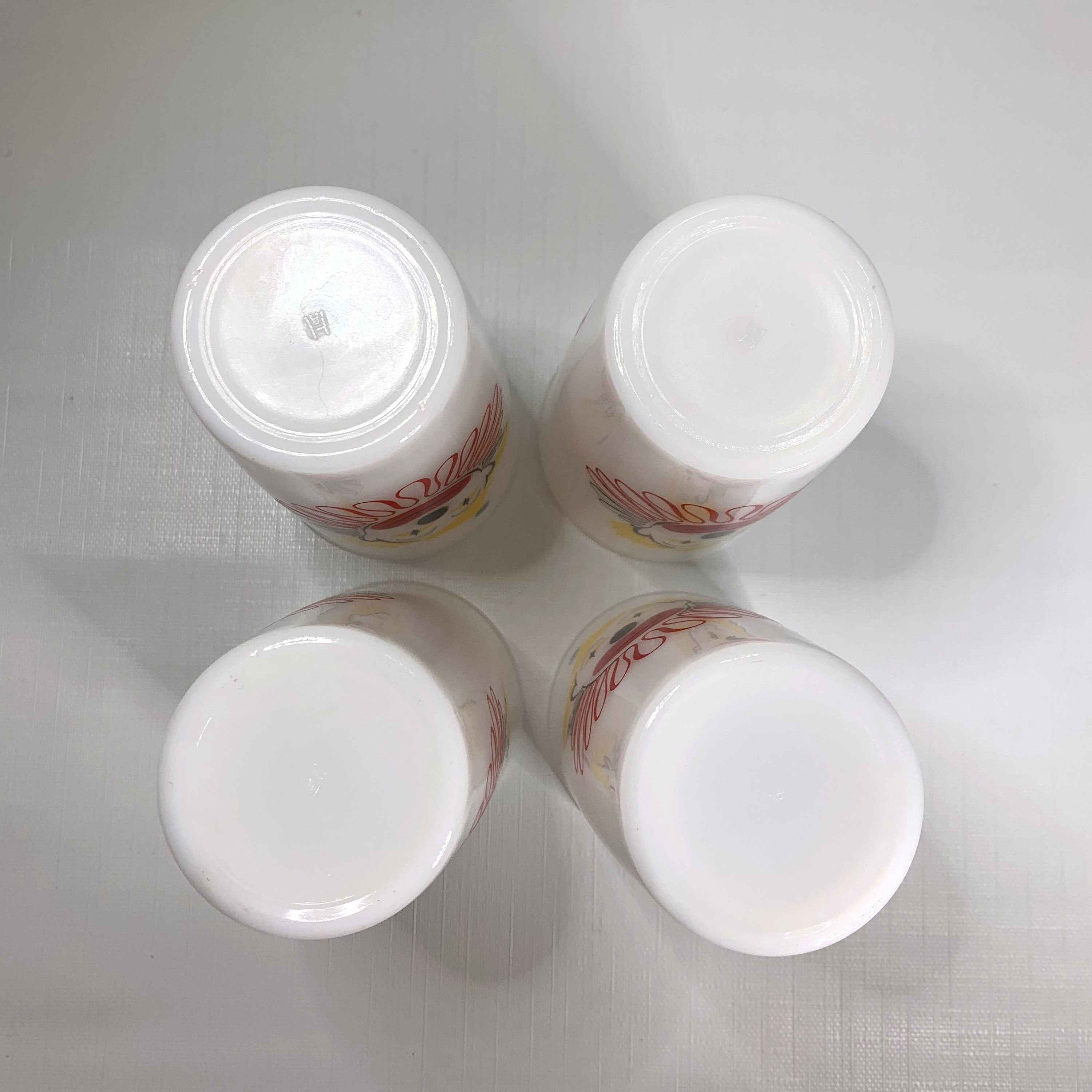 Set of 4 Vintage 1950s Mid Century Modern Hazel Atlas Milk Glass Clown ...