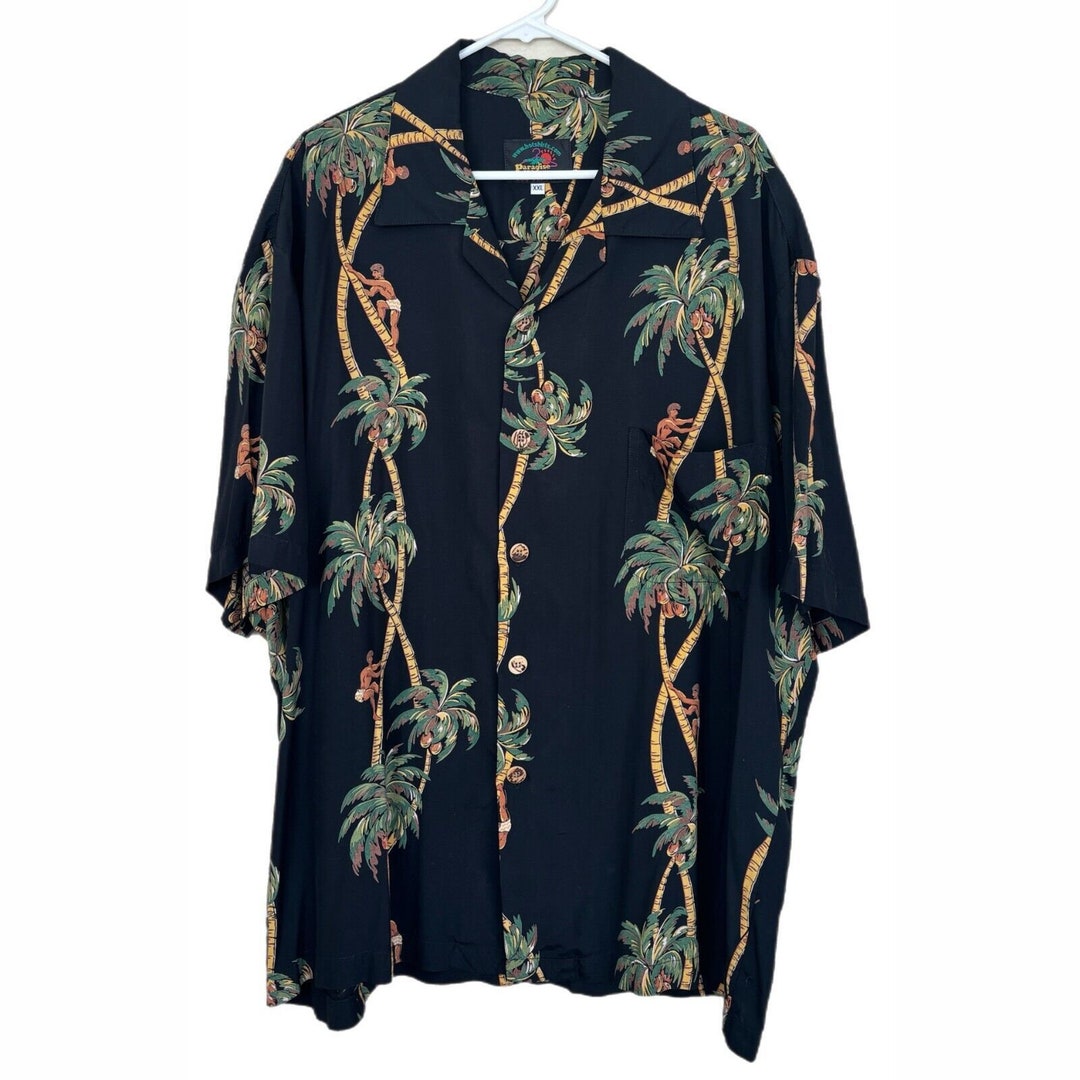 Paradise Hanger XXL Hawaiian Shirt Black Palm Trees Island Made USA ...