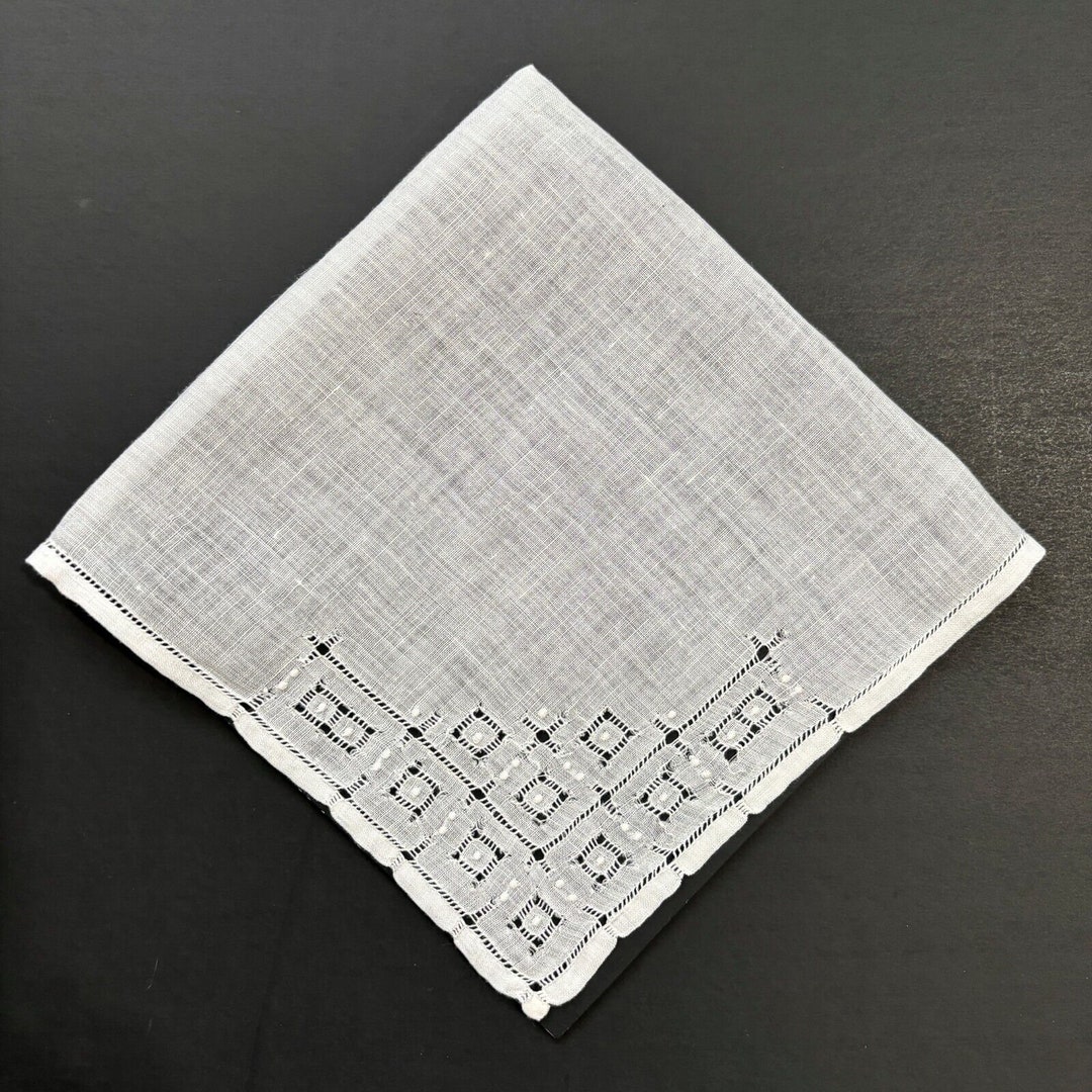 Drawnwork Pulled Thread White Handkerchief Cottage Core Granny Wedding ...