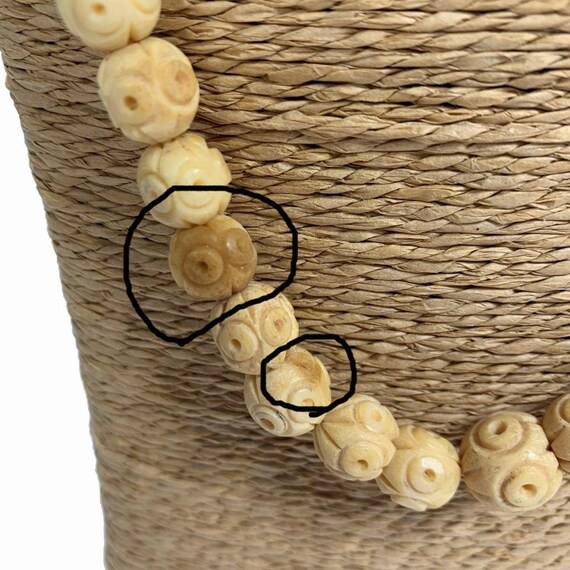 Graduated Carved Bead Necklace Circle Design Boho Vin… - Gem