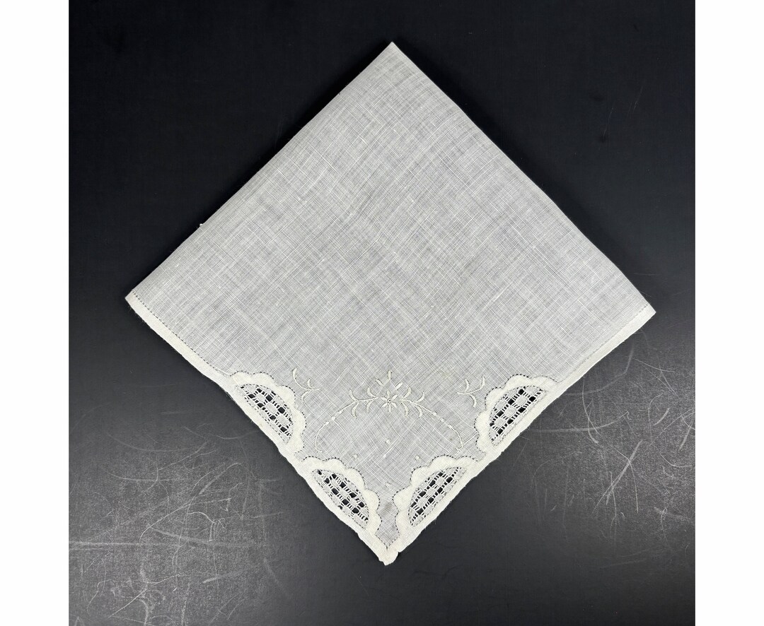 Embroidered Pulled Thread Drawnwork Handkerchief Bride Wedding Vtg ...