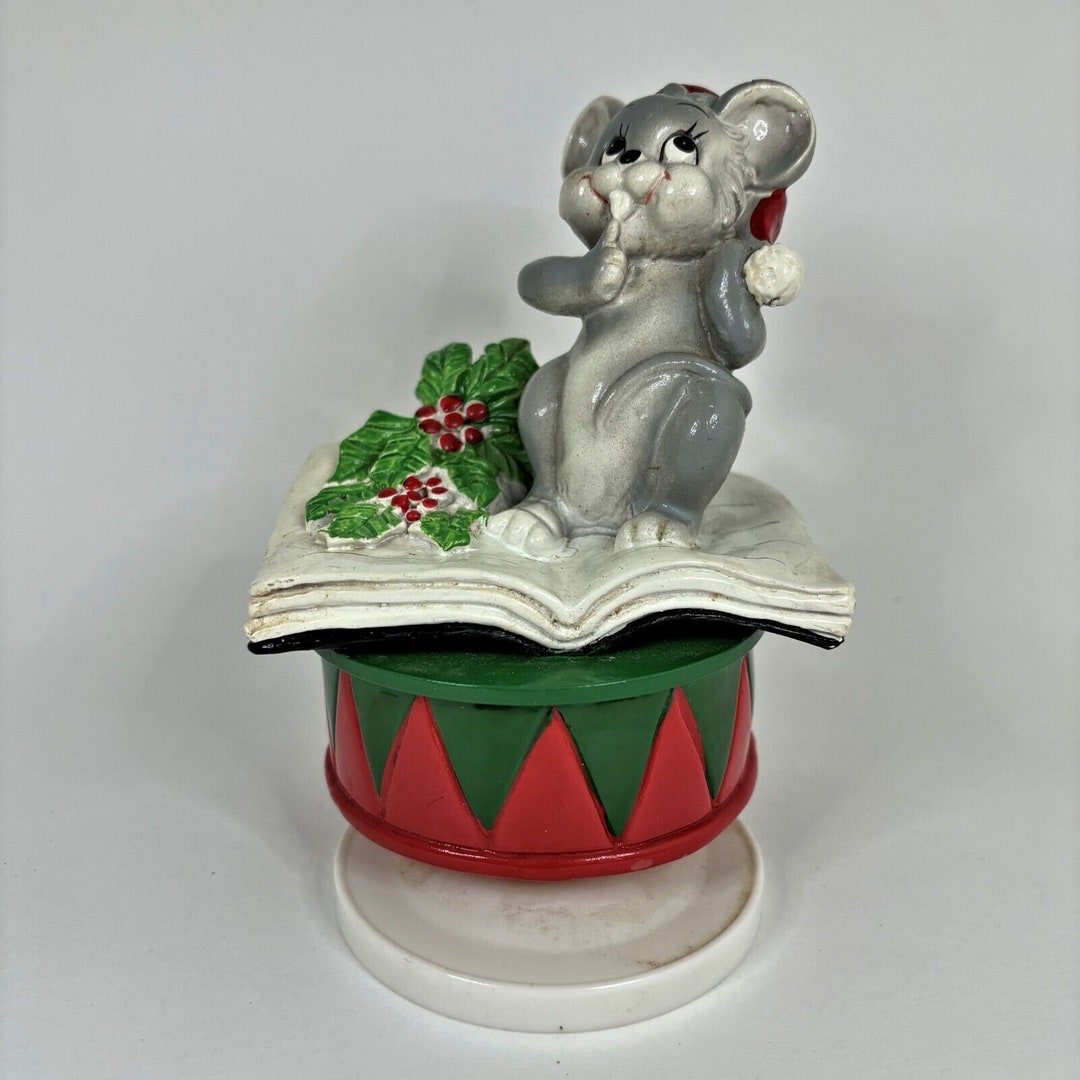Christmas Mouse Music Holiday Box Drum Whimsical Plays Deck the Halls ...