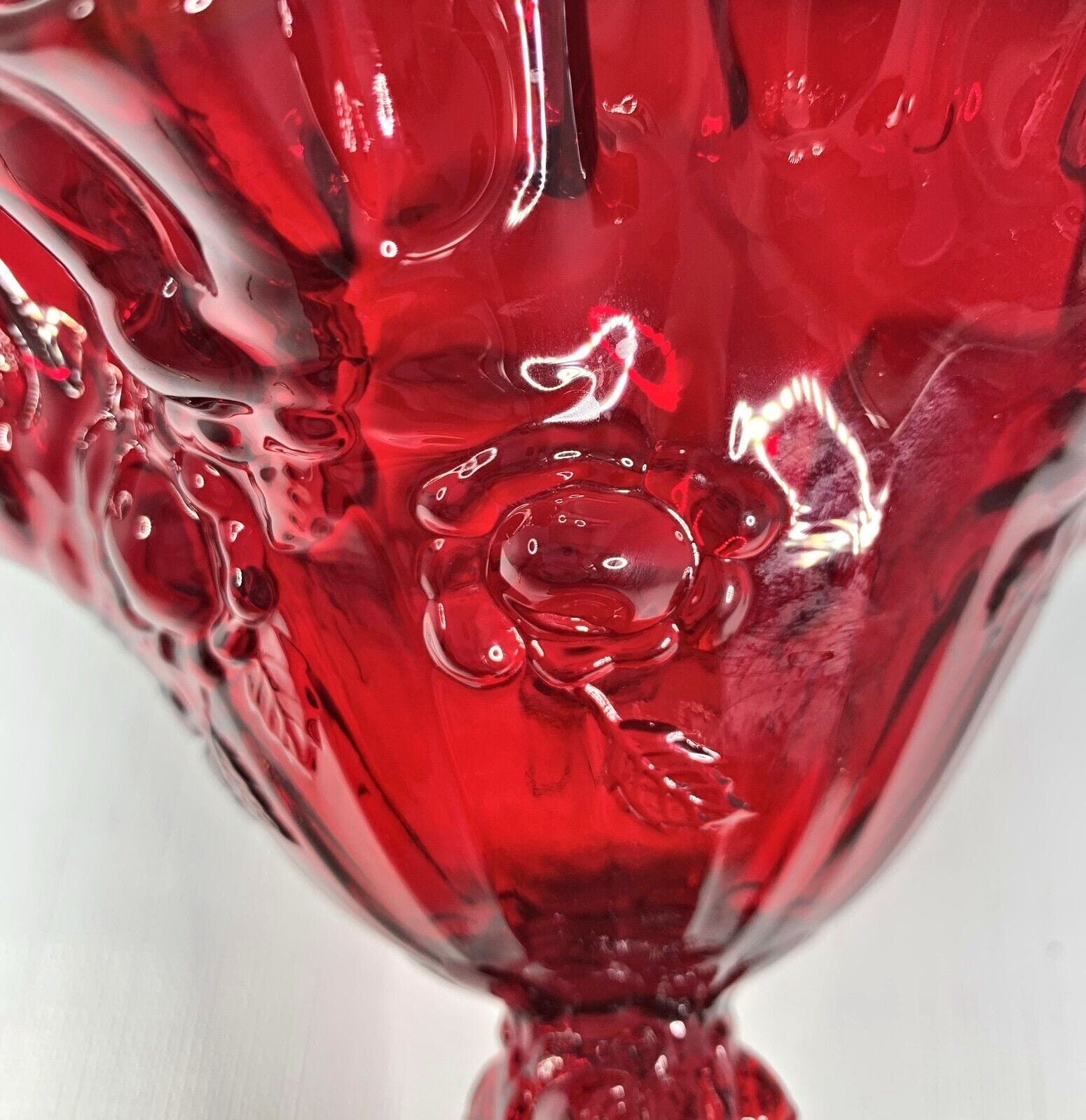 Fenton Ruby Red Glass Compote Cabbage Rose Vintage 60s Mid - Etsy