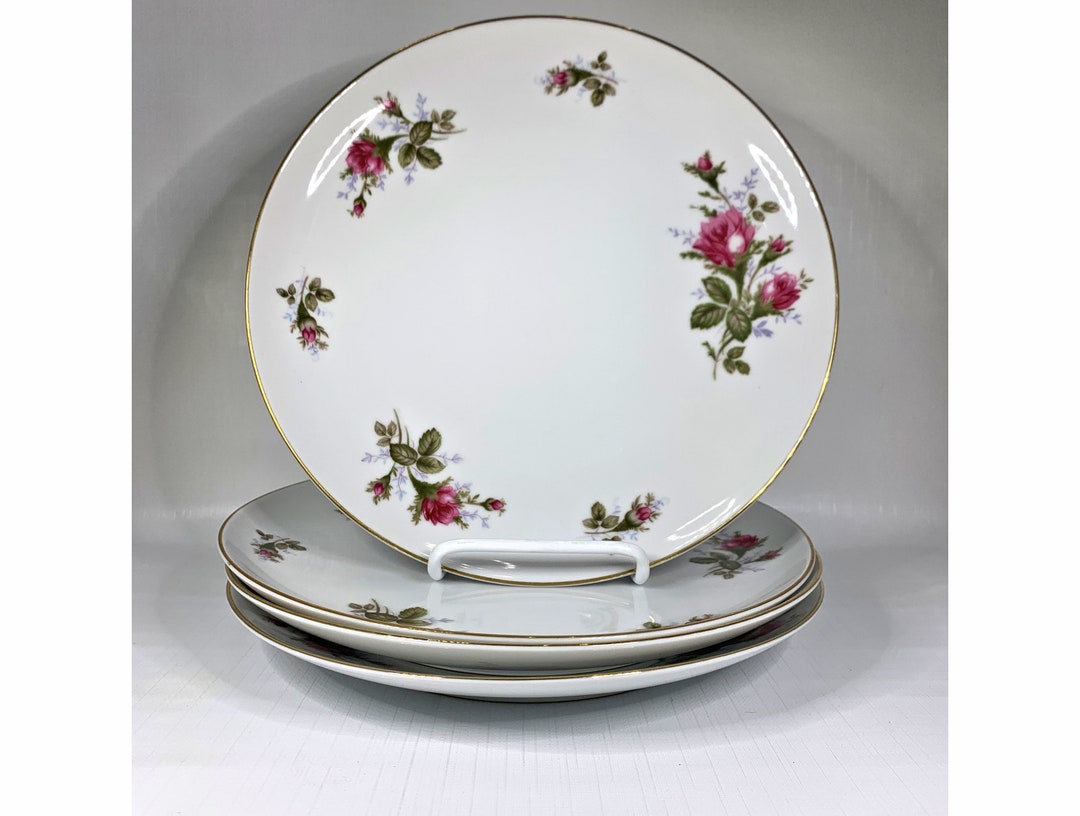 4 Moss Rose China Dinner Plate Roses Coupe Gold Colored Trim 10 1/8” by ...