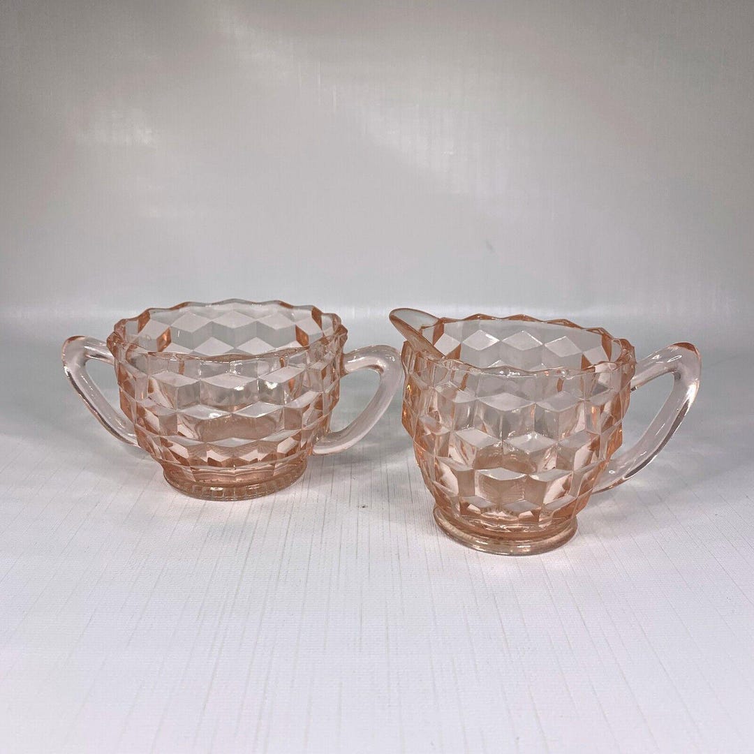 Jeanette Cubist Pink Cream Sugar Depression Glass Small Set Cottage ...