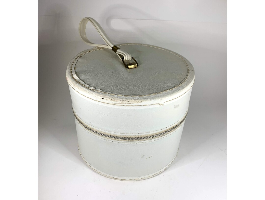 White Zip up Hat Box Wig Mid Century Mod Gogo Storage Vintage Round - Etsy