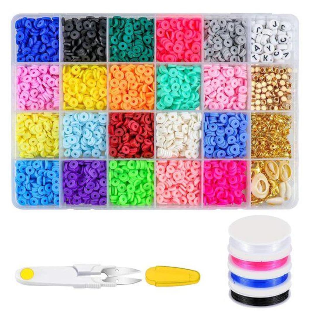4000pcs 20 Colors Clay Bead DIY Jewelry Making Kit 6mm Flat Round ...