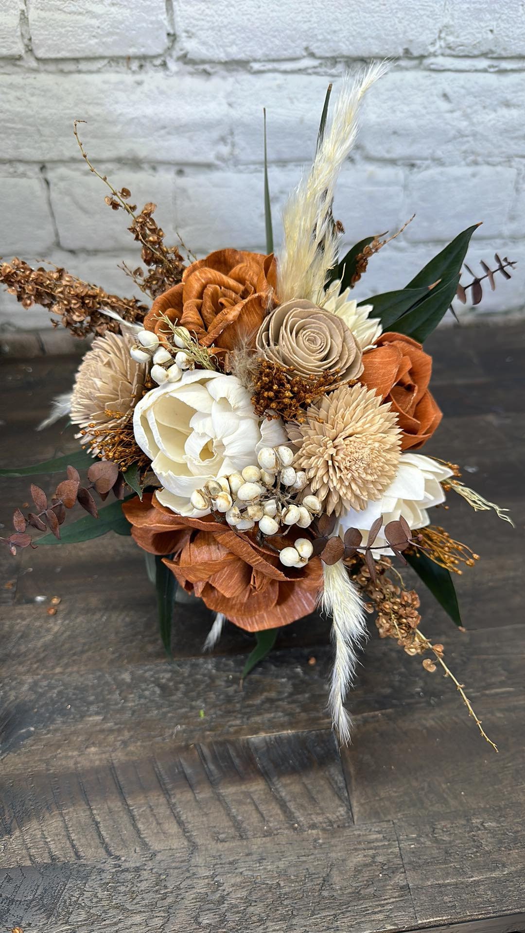 CHARMING FIELDS : Rustic Boho /ivory /terracotta/ Wood Flowers Pampas ...