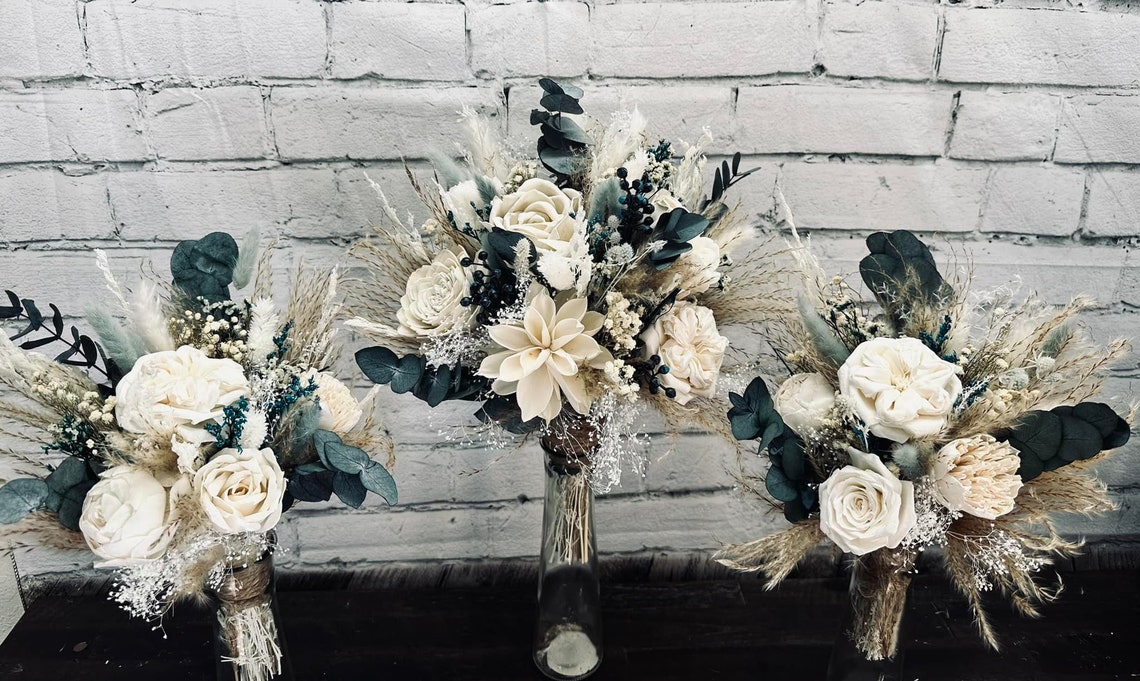 BLISSFUL IVORY: Boho/ Neutrals/ White/ Ivory/ Pampas/ Wood Flowers ...