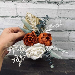 RUSTY BLUES : Rustic Boho /rust/ivory/dusty Blue/ Wood Flowers/ Pampas ...