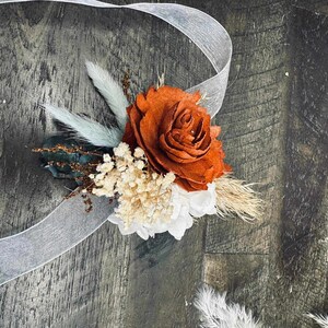 RUSTY BLUES : Rustic Boho /rust/ivory/dusty Blue/ Wood Flowers/ Pampas ...