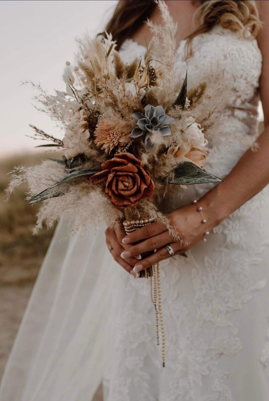 SWEET MEADOWS: Bridal Bouquet/ Ivory/ Dusty Blue/ Peachy Tones ...