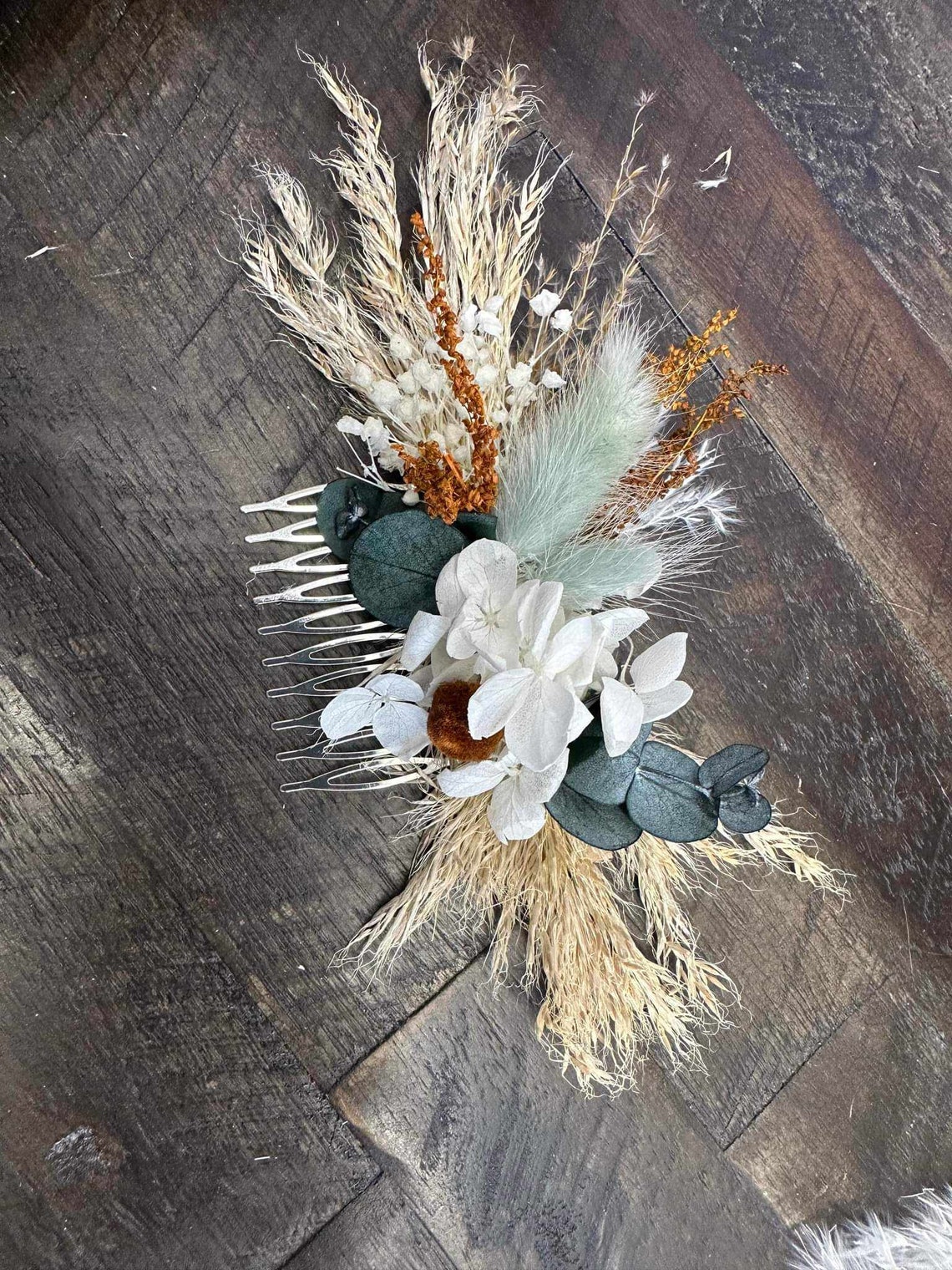 RUSTY BLUES : Rustic Boho /rust/ivory/dusty Blue/ Wood Flowers/ Pampas ...