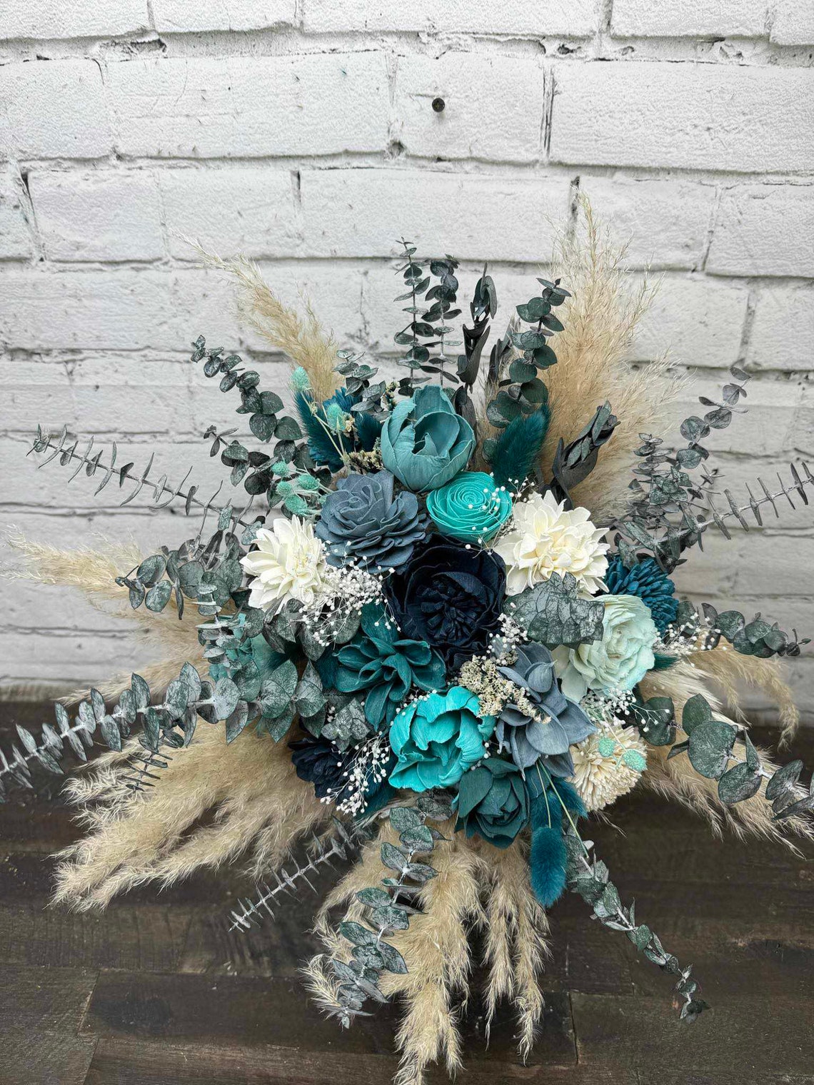 OCEAN WAVES : Boho /bridal Bouquet /ivory /blue /eucalyptus / Wood ...